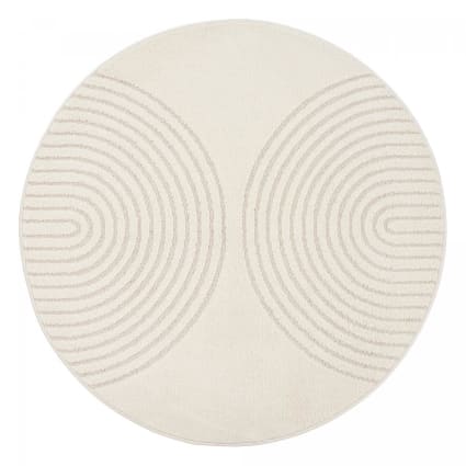 tapis rond, motif moderne et design ton sur ton, crème Ø120cm Demilu ...