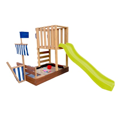 Parque infantil de madera marrón con tobogán verde claro Vicky ...