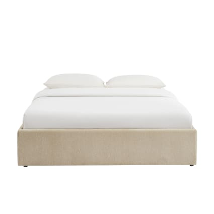 Lit coffre tissu chenille grege 160x200 sommier inclus grège Marcy ...