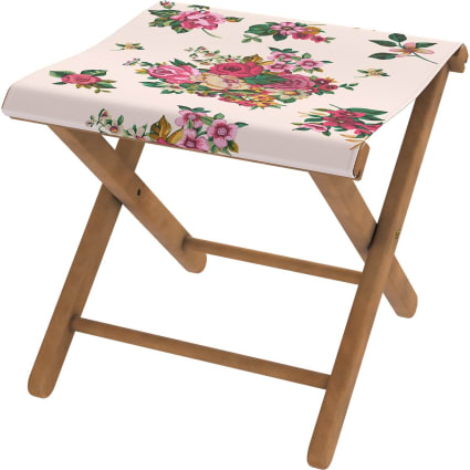 Sgabello pieghevole eucalipto tessuto outdoor stampa floreale bianco ...