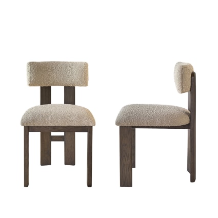 Set di 2 sedie in rovere marrone massello e tessuto bouclé beige Noé ...
