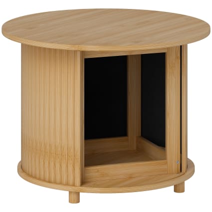 Table basse ronde porte coulissante bois naturel Homcom | Maisons du Monde