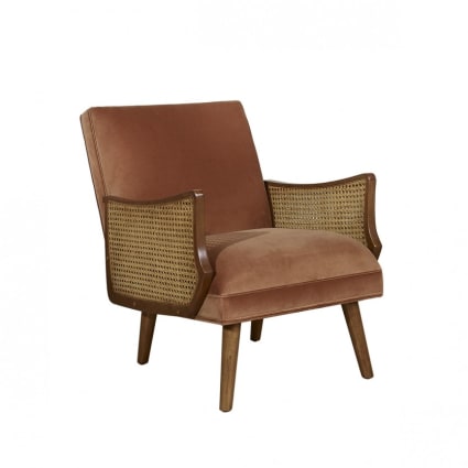 Sillón de hevea, rejilla y terciopelo Caramel Cuba | Maisons du Monde