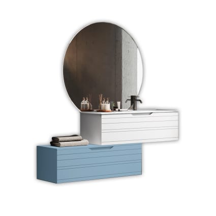 Mueble de baño con espejo lavabo derecha 4 piezas en mdf blanco/azul ...