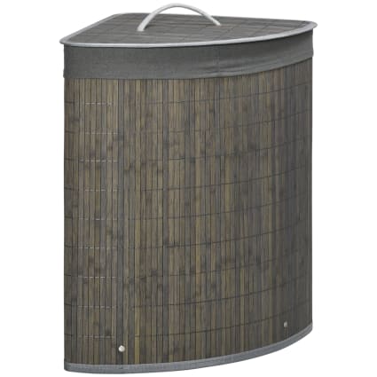 Bambus-Eckwäschekorb 55l, Deckel & abnehmbarer Sack, grau Homcom ...