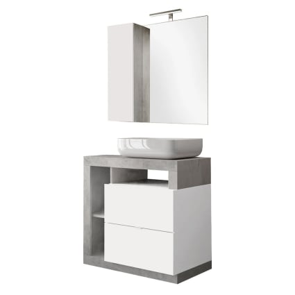 Meuble vasque 78cm + miroir blanc aspect béton Arturo | Maisons du Monde