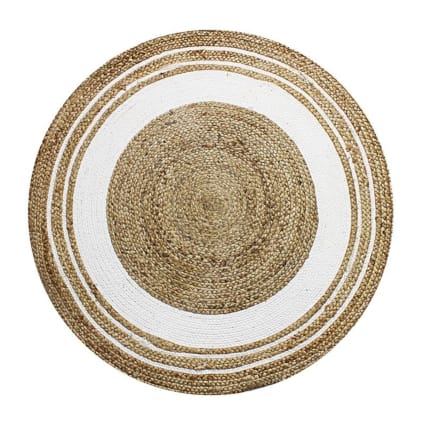 Tapis rond jute et coton beige cercle blanc 70x70 Funny | Maisons du Monde