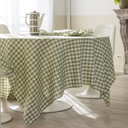 Nappe en chanvre et coton Sauge 160x160cm Passion vichy | Maisons du Monde