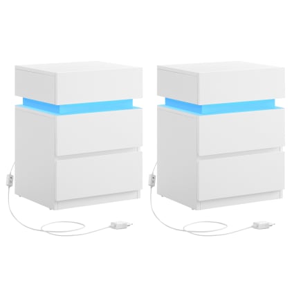 Set di 2 comodini con striscia luminosa led 35 x 40 x 55 cm bianco Kate ...