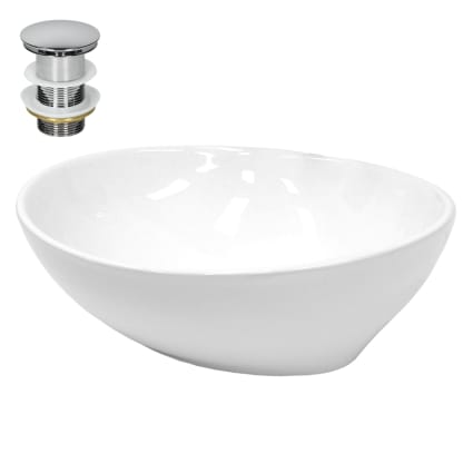 Lavabo da appoggio bagno in ceramica bianco con set di scarico ...