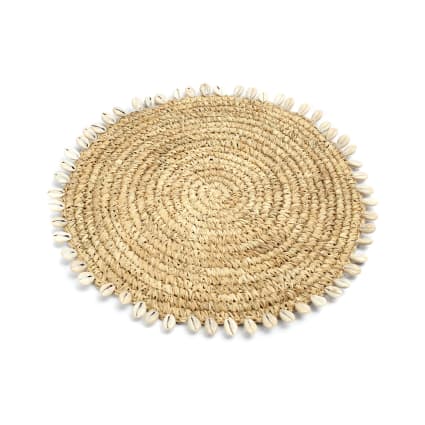 Posavasos de rafia y concha en marrón 23x23x1 cm Raffia | Maisons du Monde
