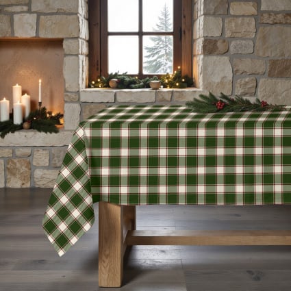 Tovaglia di Natale antimacchia 100% cotone verde 155x155 cm Tartan ...