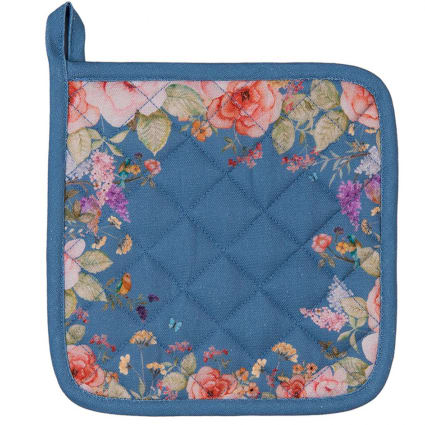 Manique de cuisine 100% coton bleu motif fleuri 20x20cm | Maisons du Monde