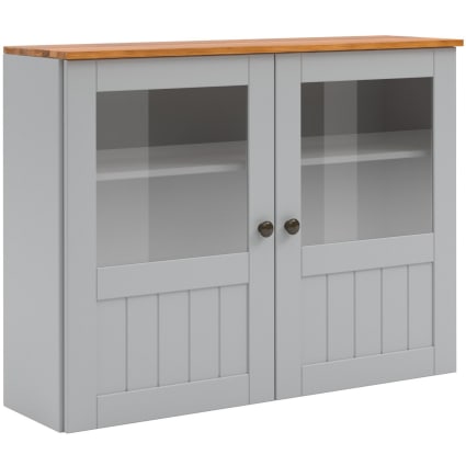 Meuble haut de cuisine avec 2 portes vitrées en pin gris Alby ii ...