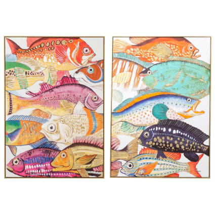 2er Set Leinwandbilder mit Fischen, mehrfarbig, beiger Rahmen, 40x50cm ...