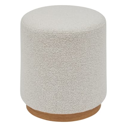 Pouf rond en tissu bouclette avec base bois ecru 41 x 41 | Maisons du Monde