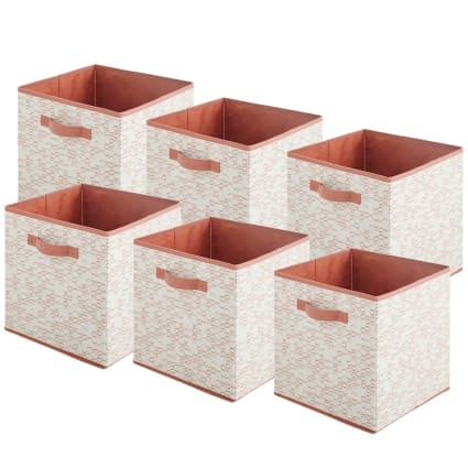 Set di 6 cestini pieghevoli in tessuto bianco e terracotta 31x31x31cm ...