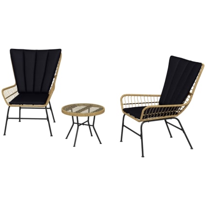 Salon de jardin 2 places en rotin noir avec Coussin | Maisons du Monde