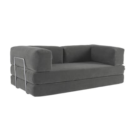 Divano letto futon in velluto a coste e struttura cromata, grigio ...