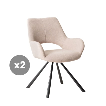 Conjunto de 2 sillas de comedor tela brazos patas de metal beige Beth ...