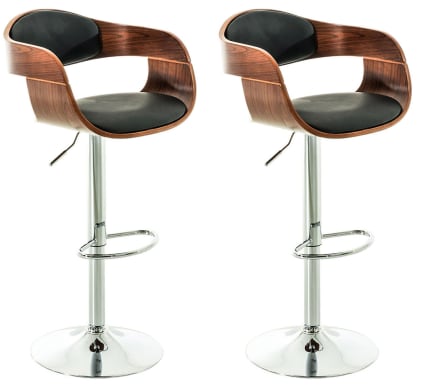 Lot 2 tabourets de bar réglables en pvc und synthetik noyer / noir ...