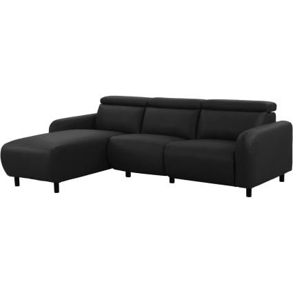 Sofá relax manual 3 plazas chaise izq. en PU negro Skaane | Maisons du ...