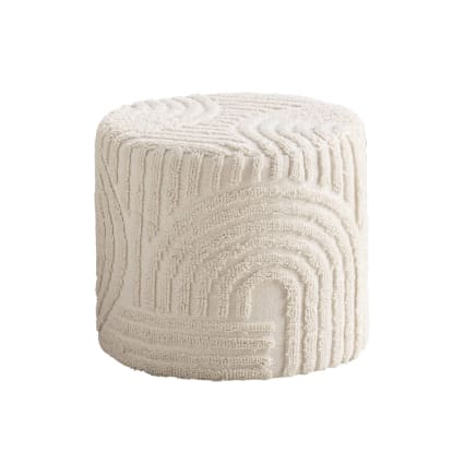 Pouf rotondo in bouclé testurizzato, bianco Nuba | Maisons du Monde