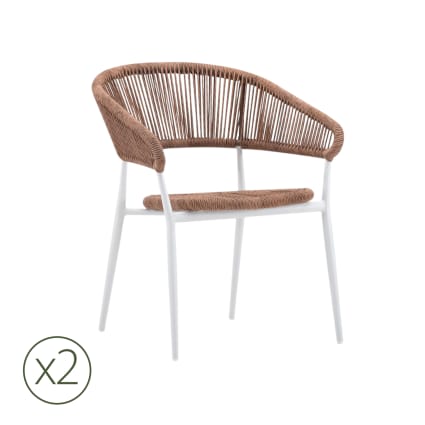 Lot de 2 chaises de jardin aluminium blanc et corde marron Seneca ...