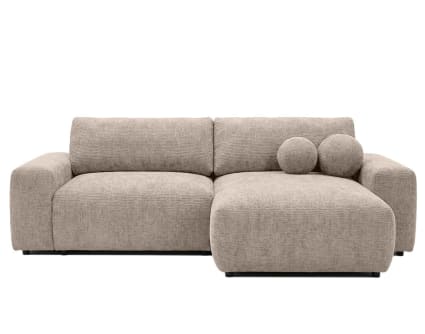 Canapé d'angle réversible convertible 4 places en tissu texturé beige ...