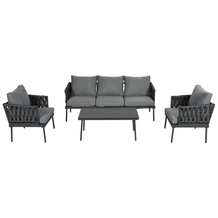 Salon de jardin 5 places en corde tressée grise | Maisons du Monde