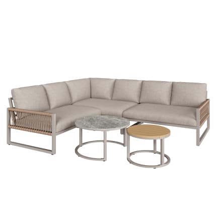 Salon de jardin d’angle avec 2 tables beige | Maisons du Monde