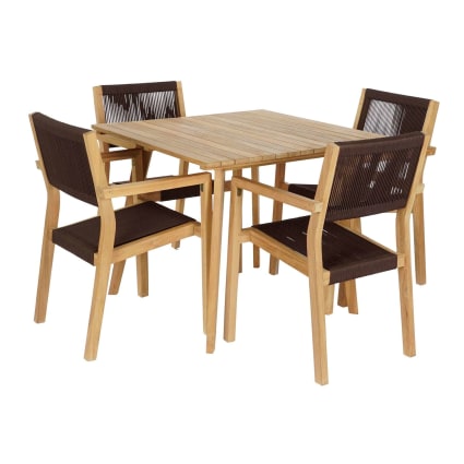 Conjunto de mesa y sillas de jardín de teca y cuerda marrón 4 plazas ...