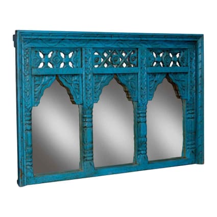 Espejo de madera azul acabado artesanal 93x7x63 cm | Maisons du Monde