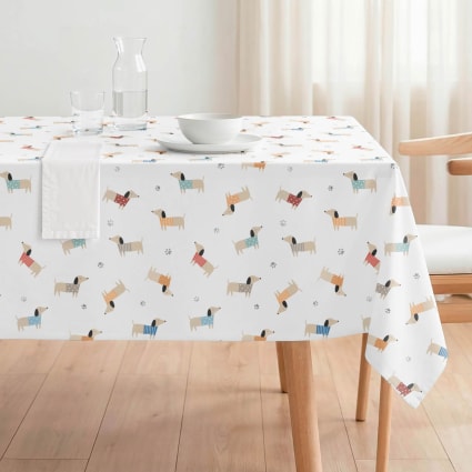 Nappe enduite antitache motif chiens teckel 140x200 cm Toby multicolor ...