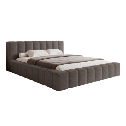 Lit rembourré en tissu bouclé 140x200 cm, Brun Omeno | Maisons du Monde
