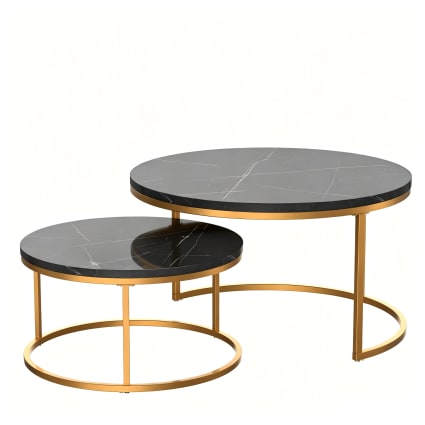 Couchtisch-Set aus Metall mit MDF-Tischplatte, Gold+Schwarz | Maisons ...