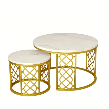 Couchtisch-Set aus Metall mit MDF-Tischplatte, Gold+Weiß | Maisons du Monde