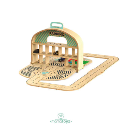 Gioco trasportabile in legno valigia parcheggio con accessori 24+ Carry ...