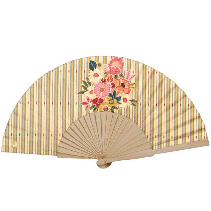 Ventaglio in legno di betulla e tessuto stampato floreale ocra Kimiko ...