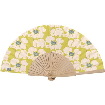 Ventaglio in legno di betulla e tessuto stampato fiori grafici giallo ...