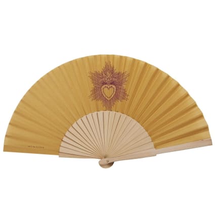 Ventaglio in legno di betulla e tessuto stampato cuore sacro giallo Ex ...