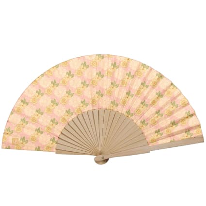 Ventaglio in legno di betulla e tessuto stampato fiori grafici rosa ...