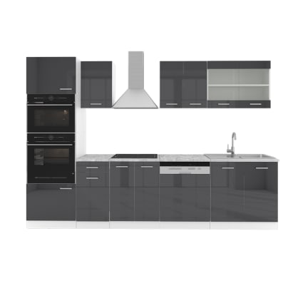 Cuisine avec armoire haute sans PT Anthracite brillant 300x81,6cm ...