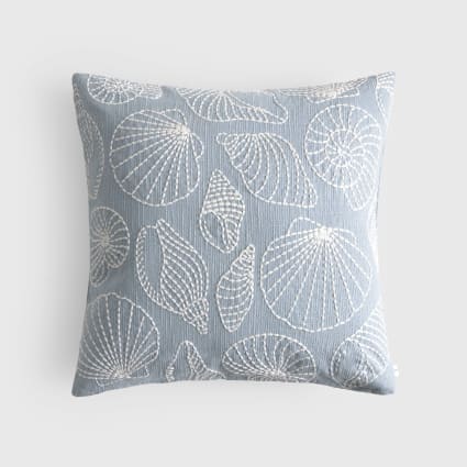 Funda de cojín bordado color azul. 100% Algodón (45x45) | Maisons du Monde