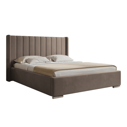 Lit rembourré en velours 160x200 cm, taupe Pambria | Maisons du Monde