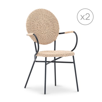Pack 2 sedie impilabili acciaio e rattan Carcasona | Maisons du Monde