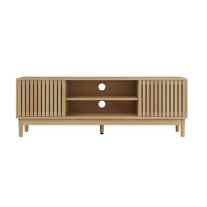TV-Lowboard mit 2 Türen und Latten-Design, 140x39x48 cm, Eiche ...