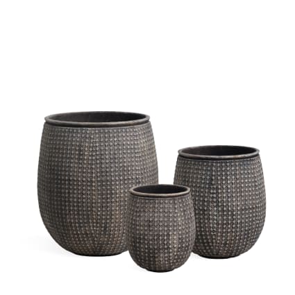 Lot de 3 cache-pots en fibre à motif losanges gris H45 Zen | Maisons du ...