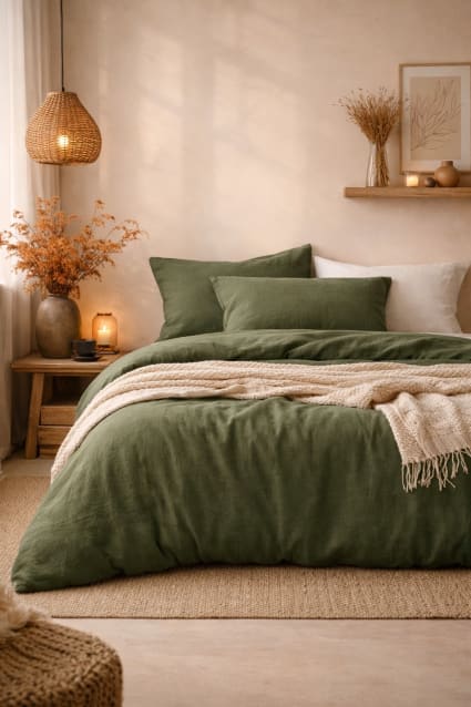Parure de couette en gaze de coton kaki La sultane | Maisons du Monde