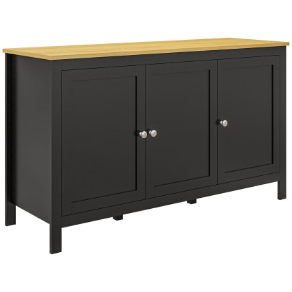 Buffet avec 3 portes 2 étagères réglables MDF noir aspect bois clair ...